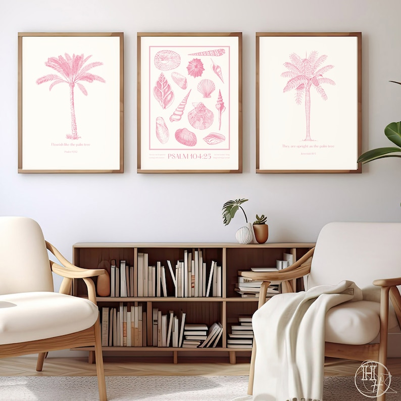 Pink Christian Poster Set Printable Scripture Wall Art Beachy Bedroom ...