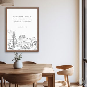 Bible Verse Wall Art Desert Landscape, Modern Western Line Art Print ...
