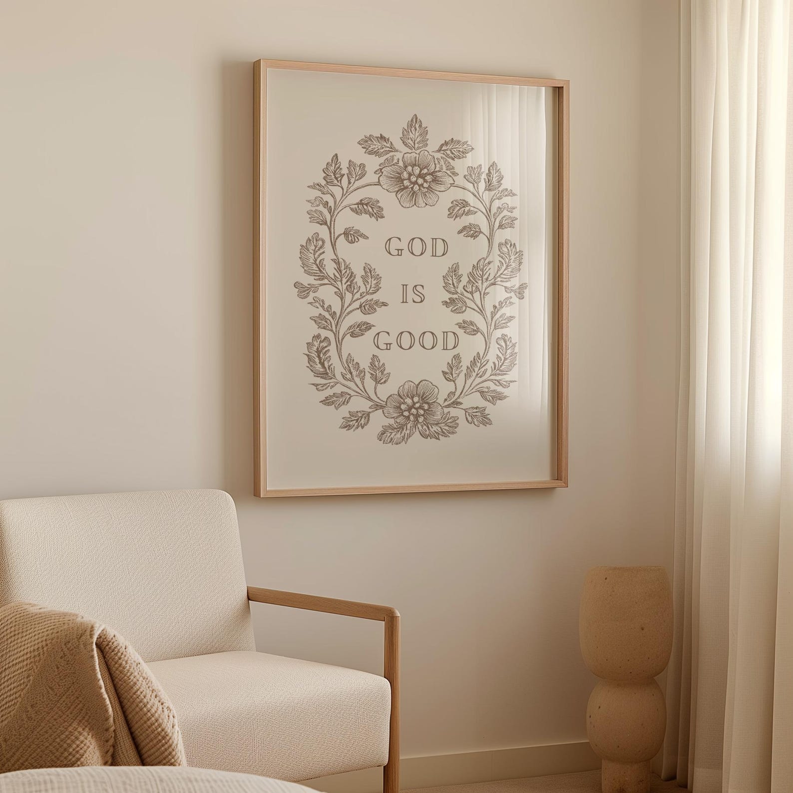Neutral Bible Verse Decor God is Good Poster Antique Flower ...