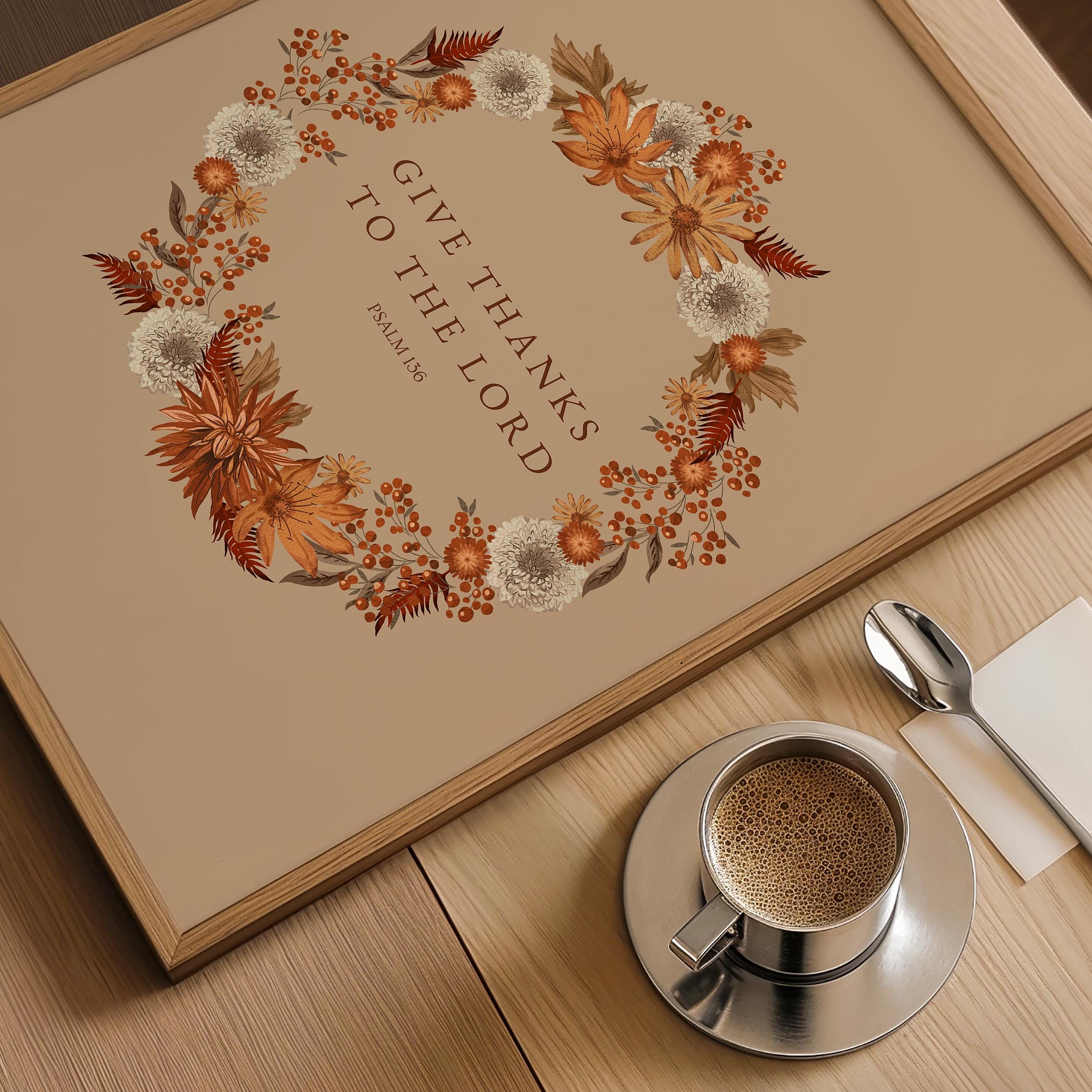 Thanksgiving Christian Decor Fall Floral Poster Psalm Bible Verse Print ...