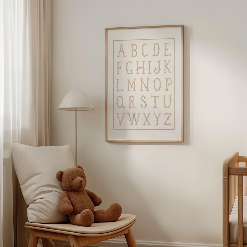 Neutral Alphabet Chart Printable Kindergarten ABC Artwork Vintage ...
