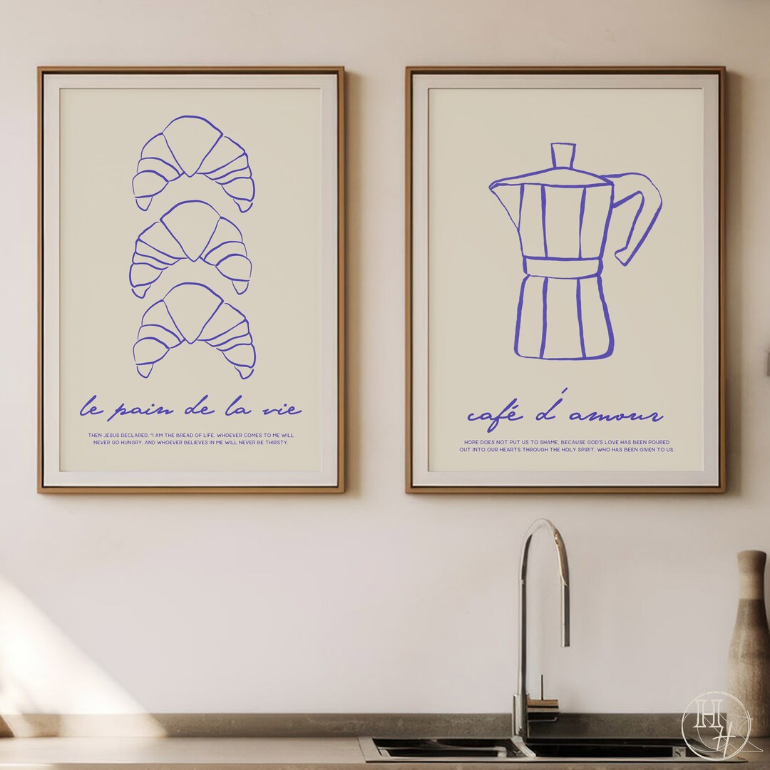 Kitchen Christian Poster Set of Two, Bread of Life Bible Verse Wall Art ...
