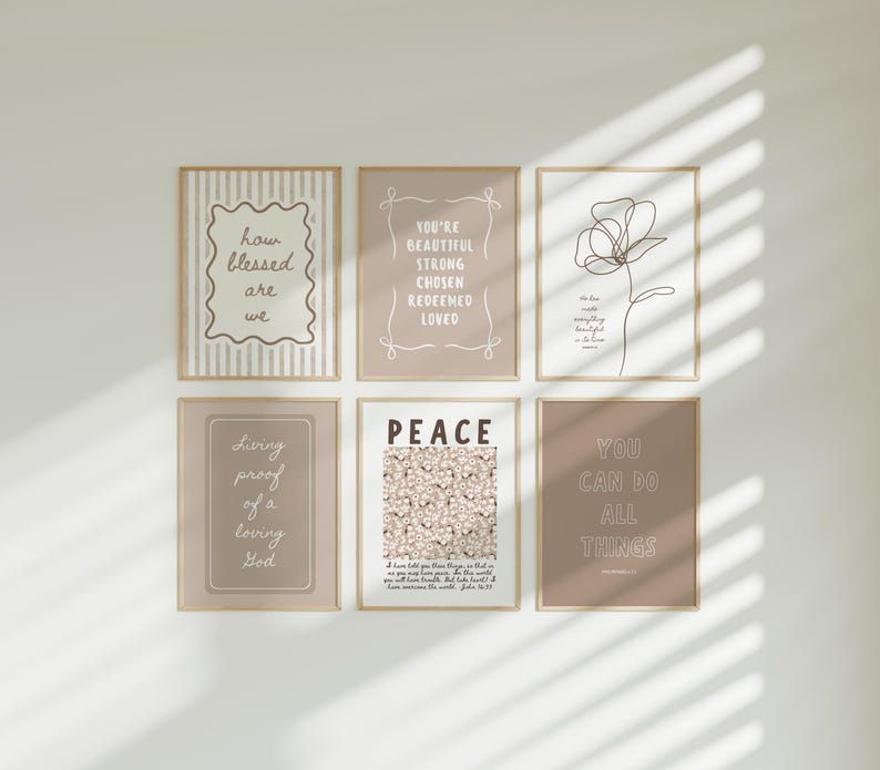 Neutral Bible Verse Gallery Wall Art Bundle Subtle Christian Print Set ...