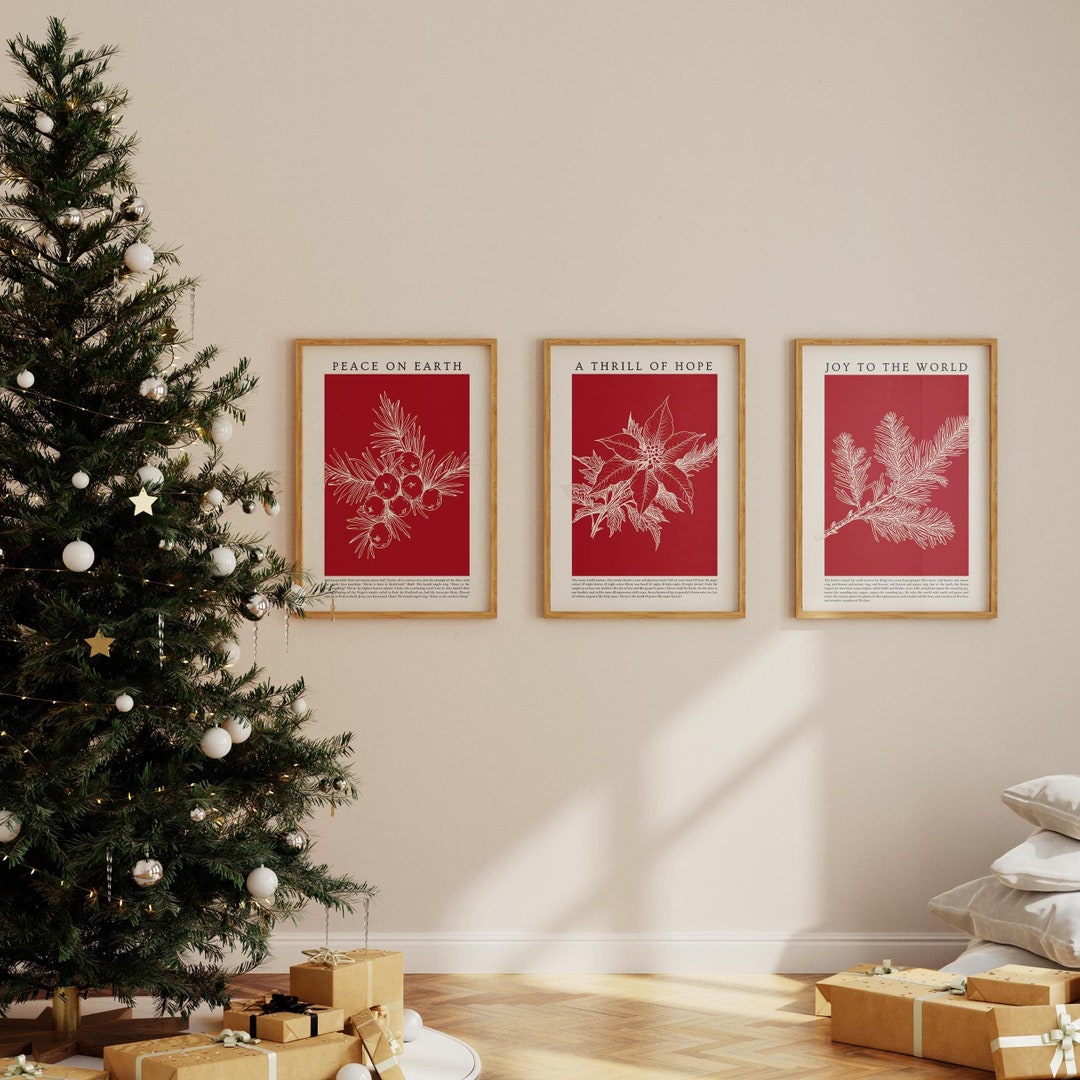 Red Modern Christmas Wall Art Minimalist Holiday Decor Christian Hymn ...