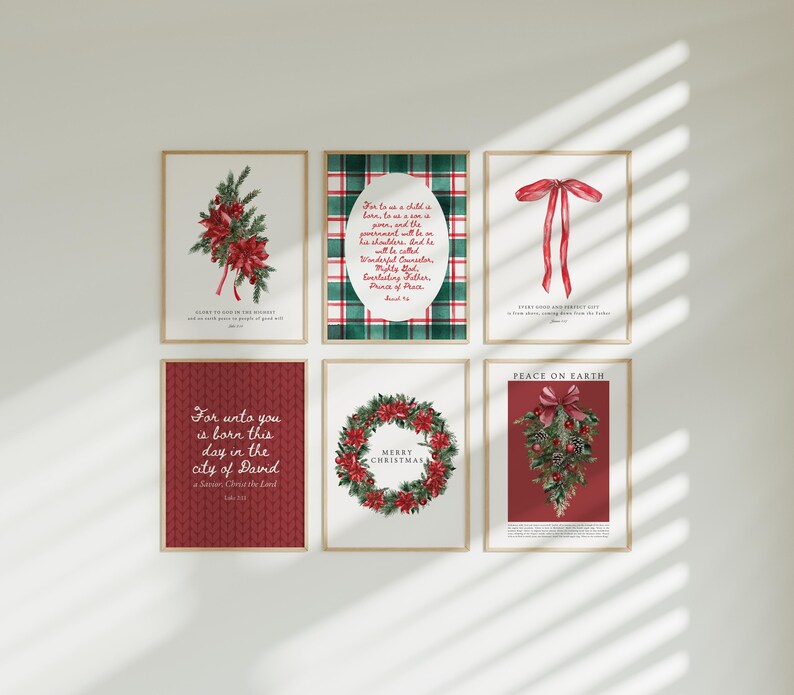 Modern Christian Christmas Gallery Wall Set of 6 Bible Verse Holiday ...