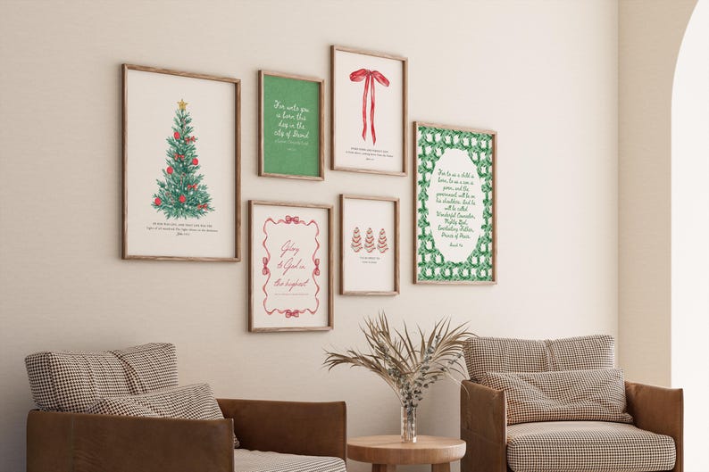 Coquette Christmas Bible Verse Poster Set of Six Modern Christian ...