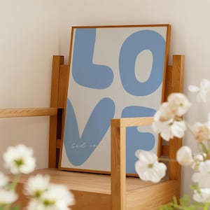 Retro Christian Affirmation Printable Wall Art, Monochromatic Blue God ...