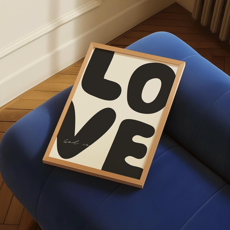 Retro God is Love Bible Verse Poster, B&W Aesthetic Christian Print ...