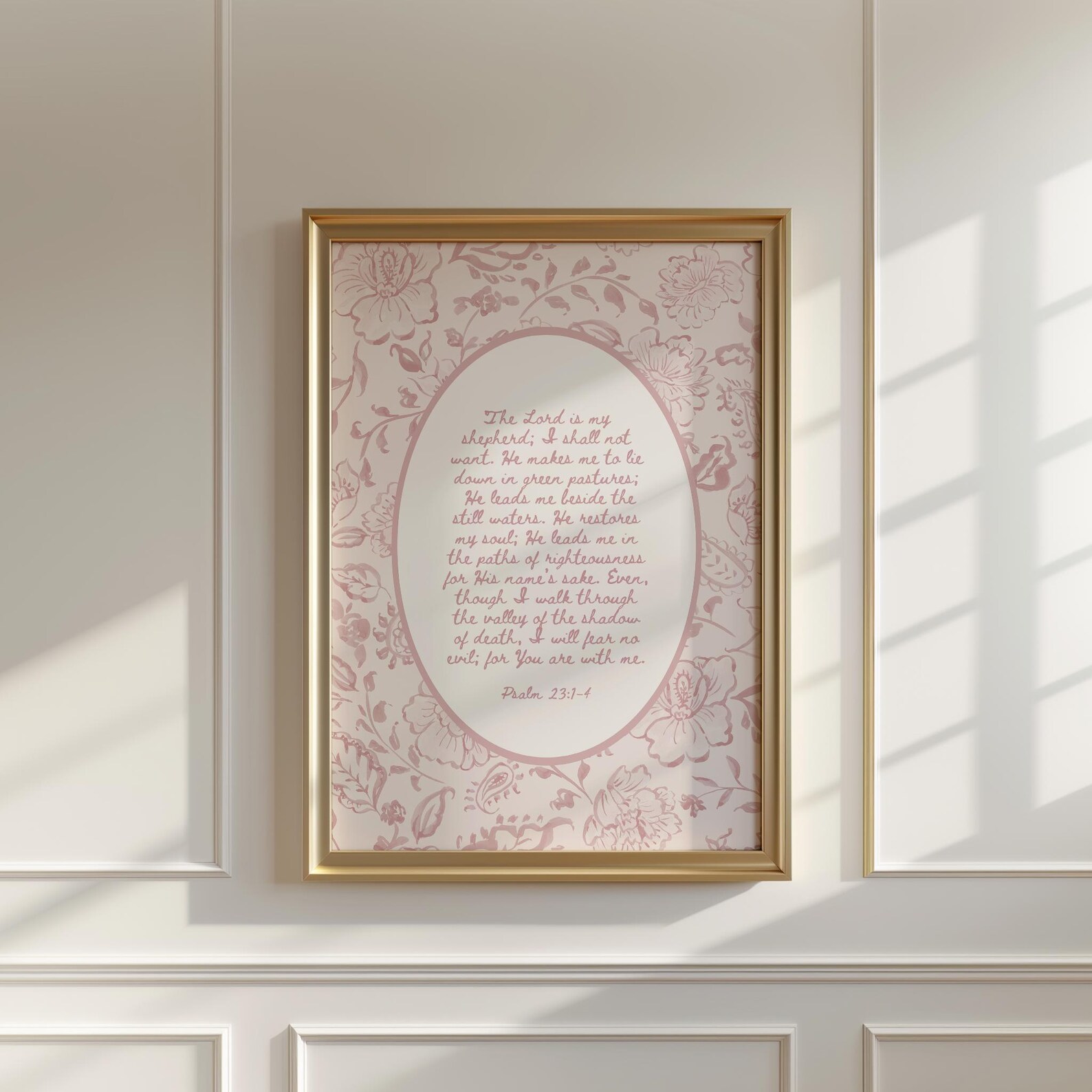 Pink Psalm 23 Bible Verse Wall Art Christian Nursery Poster Vintage ...