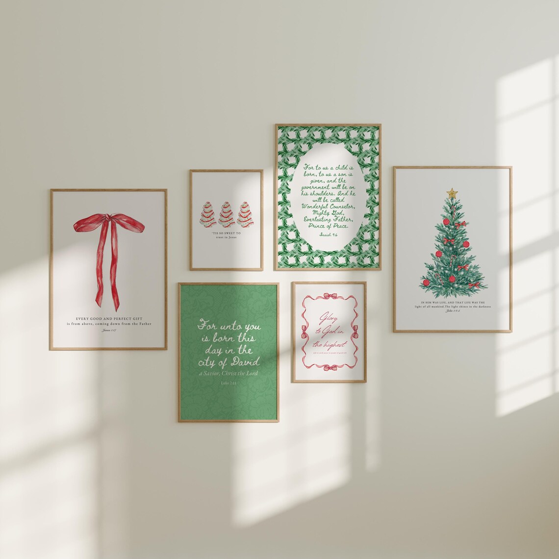 Coquette Christmas Bible Verse Poster Set of Six Modern Christian ...