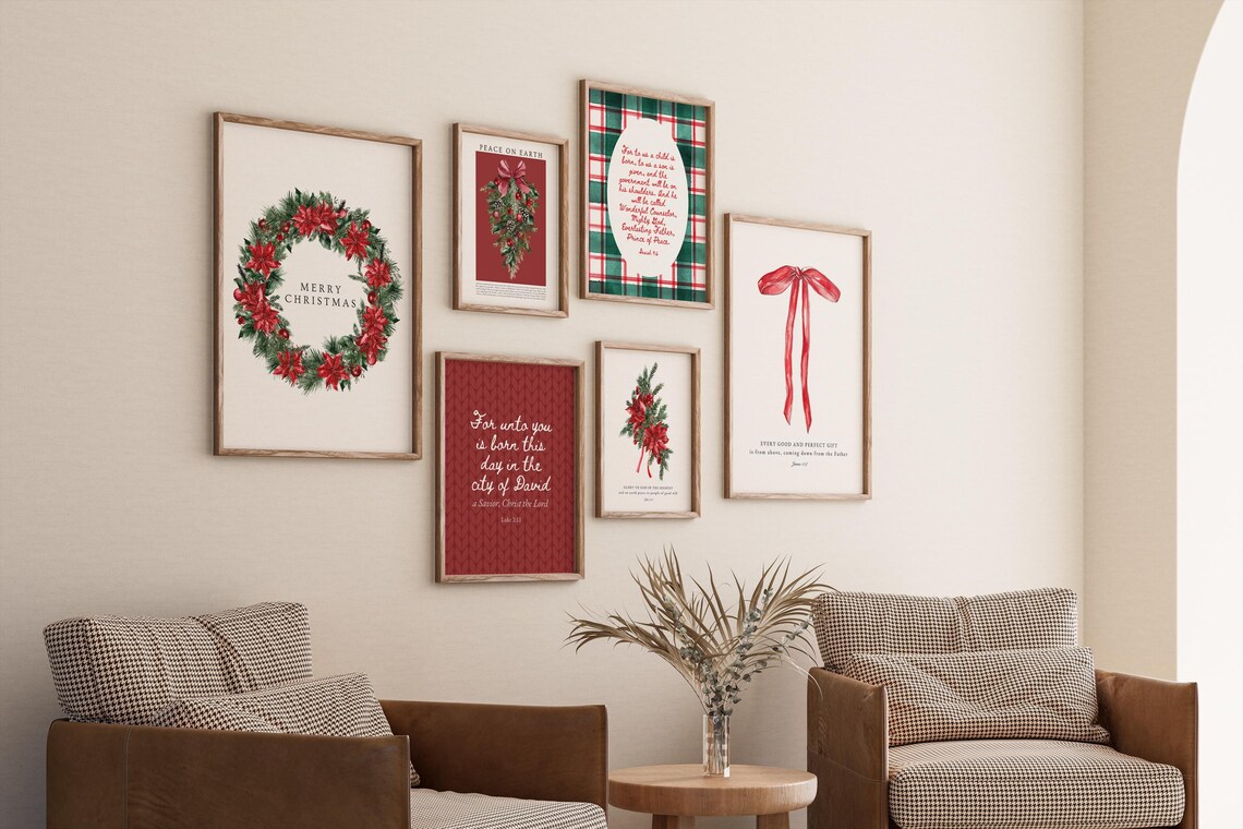Modern Christian Christmas Gallery Wall Set of 6 Bible Verse Holiday ...