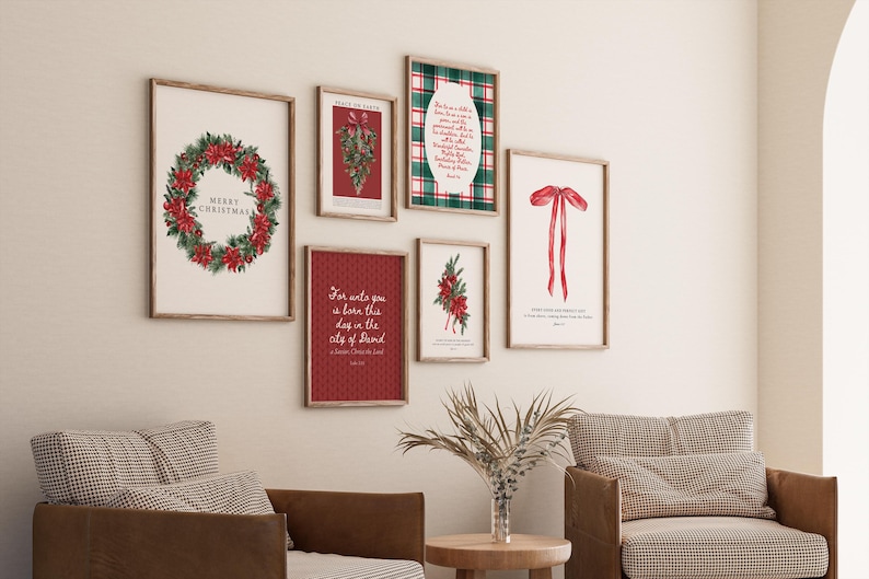 Modern Christian Christmas Gallery Wall Set of 6 Bible Verse Holiday ...