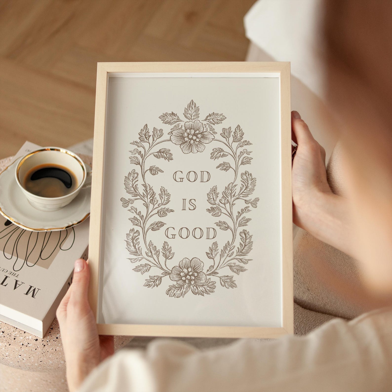 Neutral Bible Verse Decor God is Good Poster Antique Flower ...