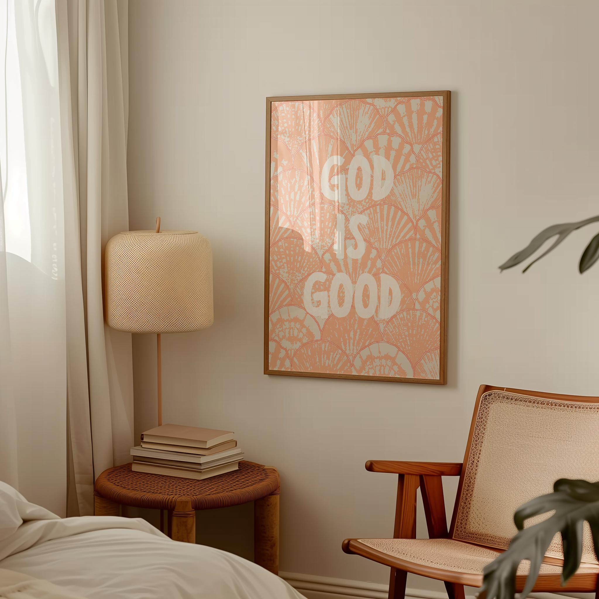 Seashell Orange Christian Wall Art God is Good Poster Trendy Coastal ...