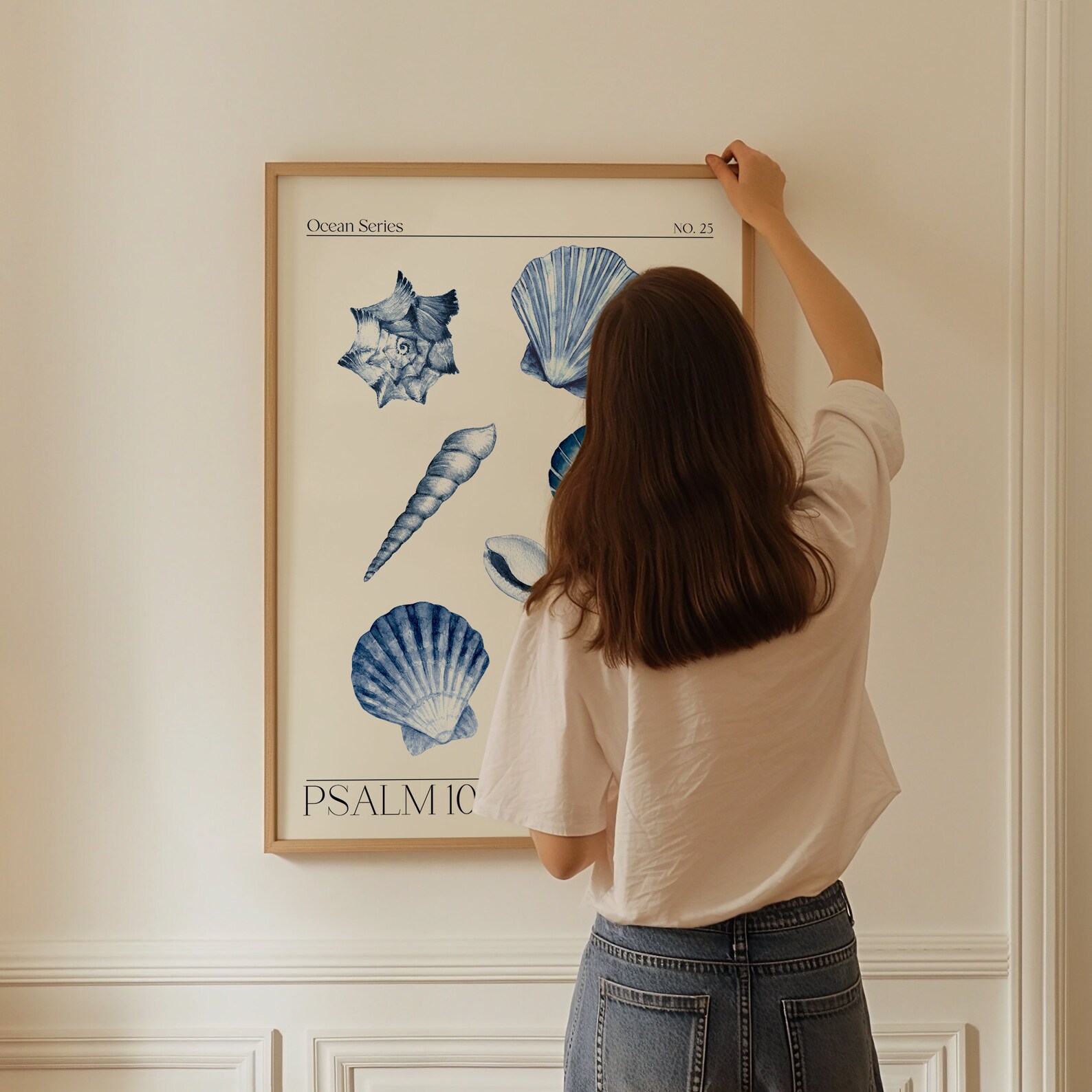 Blue Bible Art Modern Seashell Scripture Quote Print, Beachy Faith Wall ...