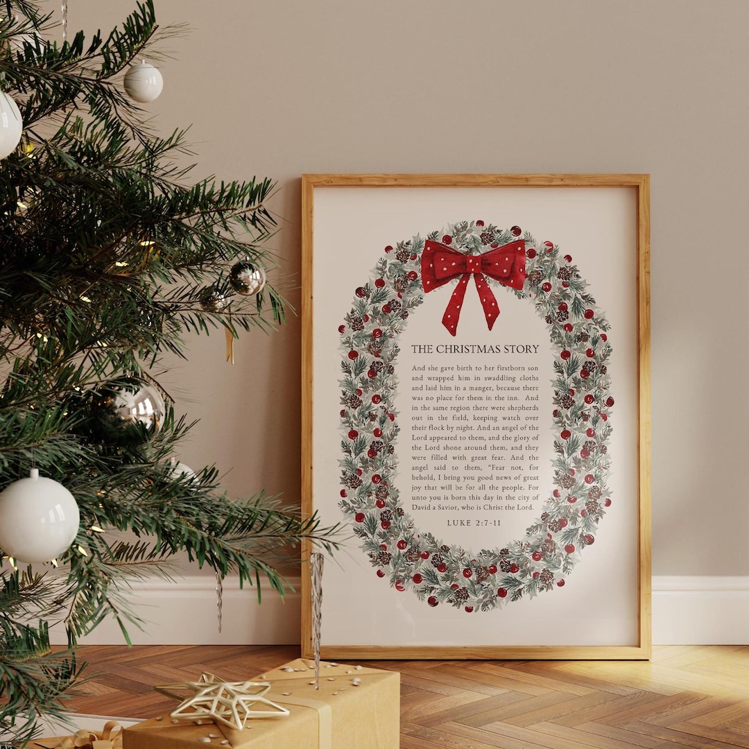 The Christmas Story Nativity Bible Verse Modern Holiday Wall Art Red ...