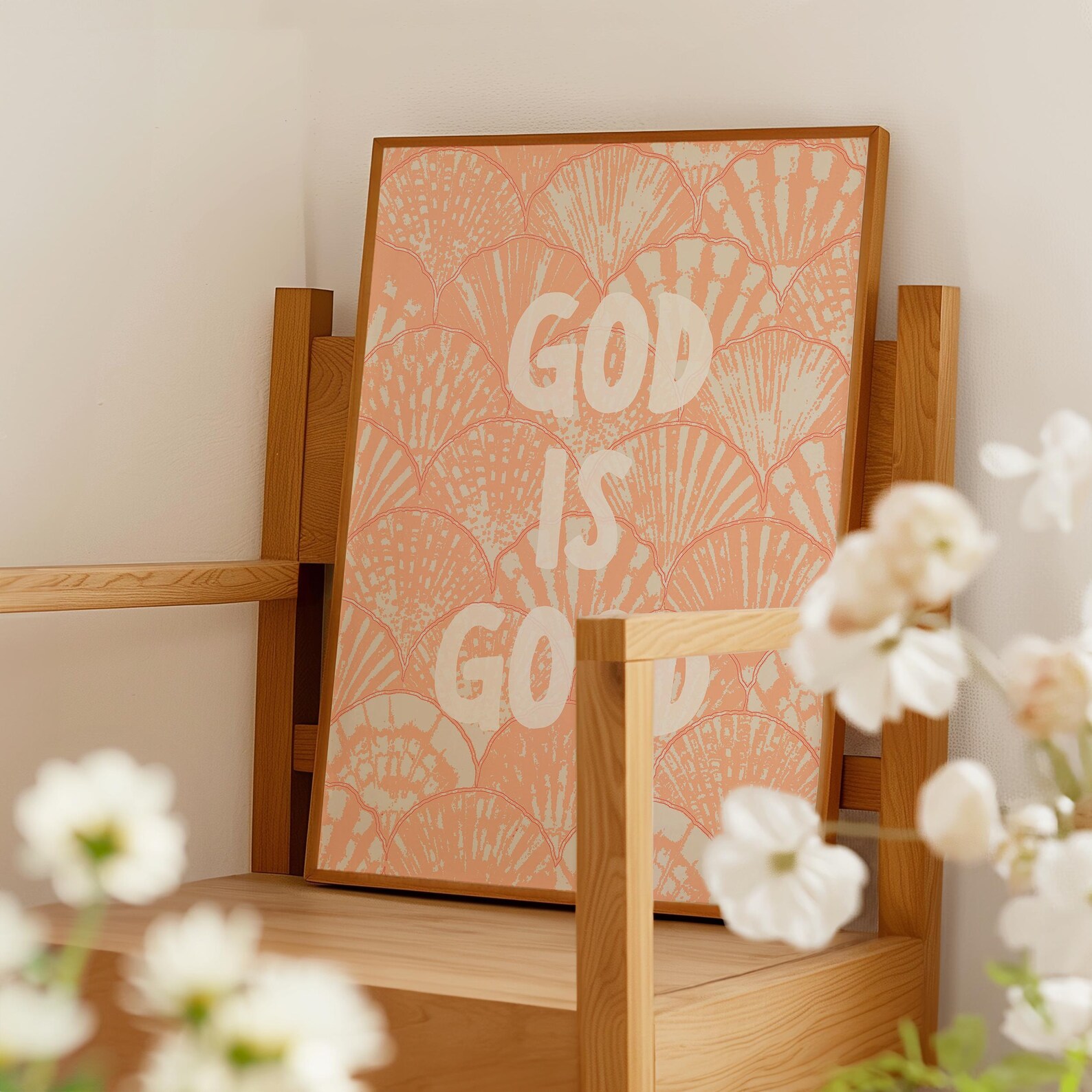 Seashell Orange Christian Wall Art God is Good Poster Trendy Coastal ...