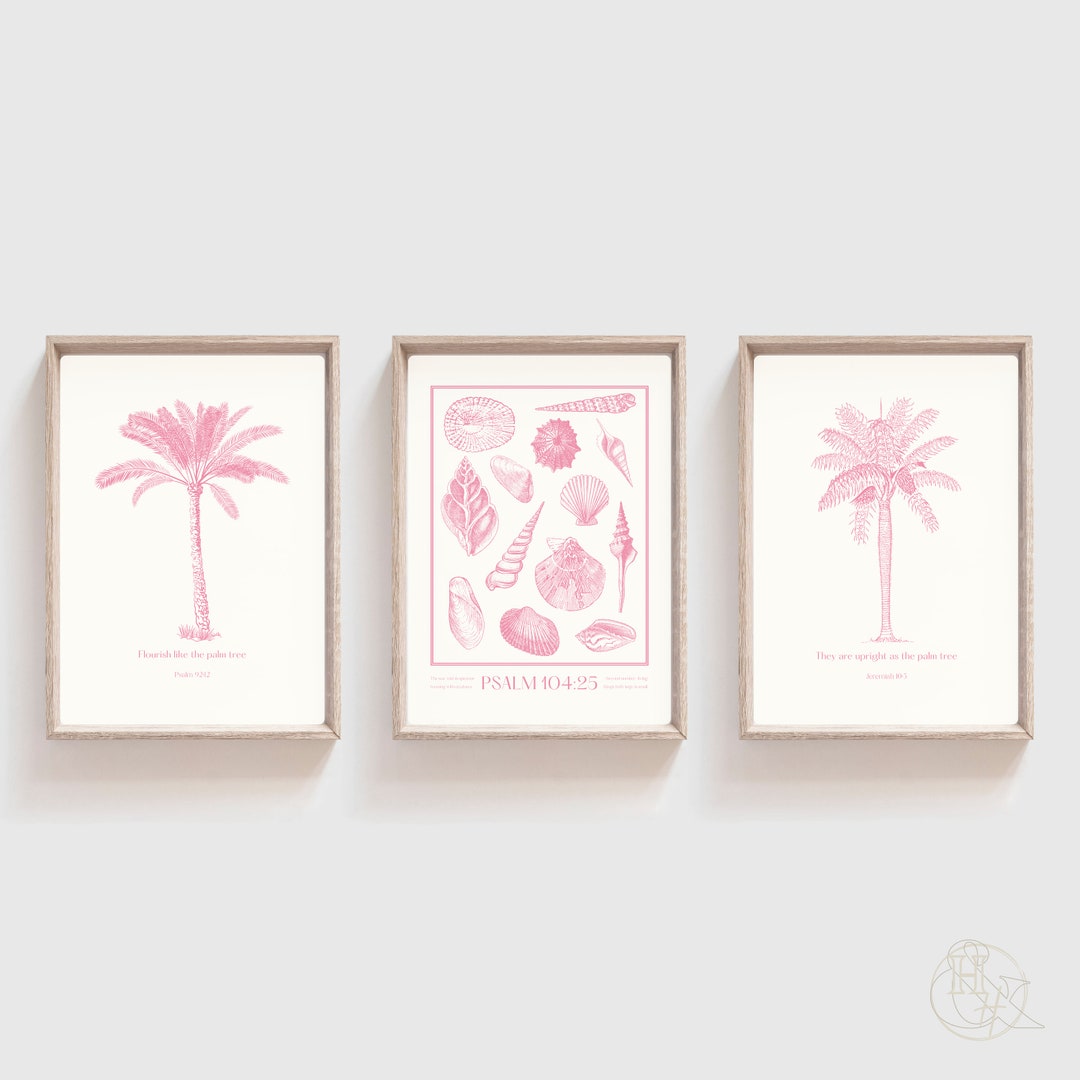 Pink Christian Poster Set Printable Scripture Wall Art Beachy Bedroom ...