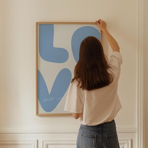 Retro Christian Affirmation Printable Wall Art, Monochromatic Blue God ...