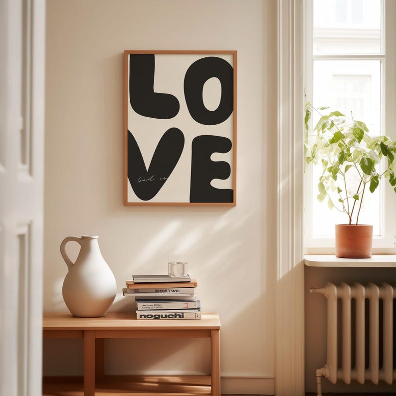 Retro God is Love Bible Verse Poster, B&W Aesthetic Christian Print ...