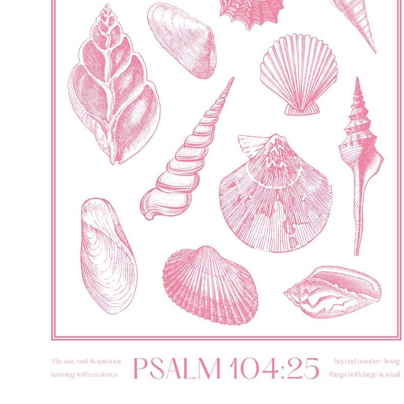 Pink Christian Beachy Wall Art Trendy Seashell Print Psalm Bible Verse ...