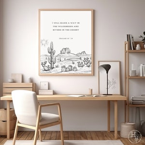 Bible Verse Wall Art Desert Landscape, Modern Western Line Art Print ...