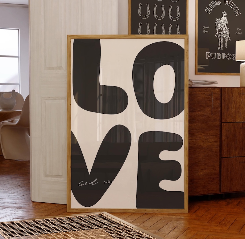 Retro God is Love Bible Verse Poster, B&W Aesthetic Christian Print ...