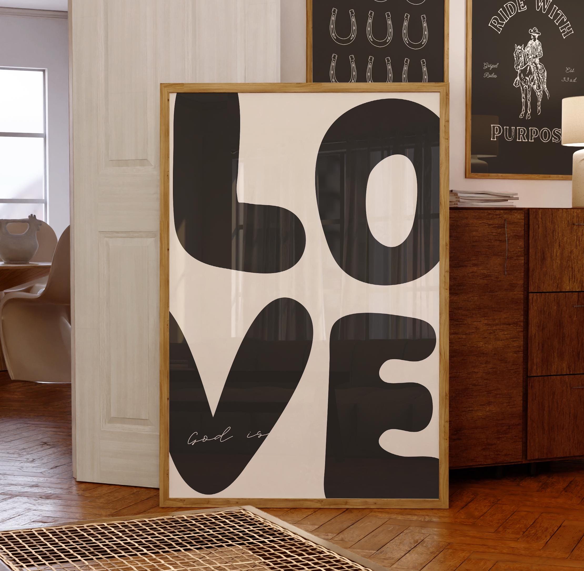 Retro God is Love Bible Verse Poster, B&W Aesthetic Christian Print ...