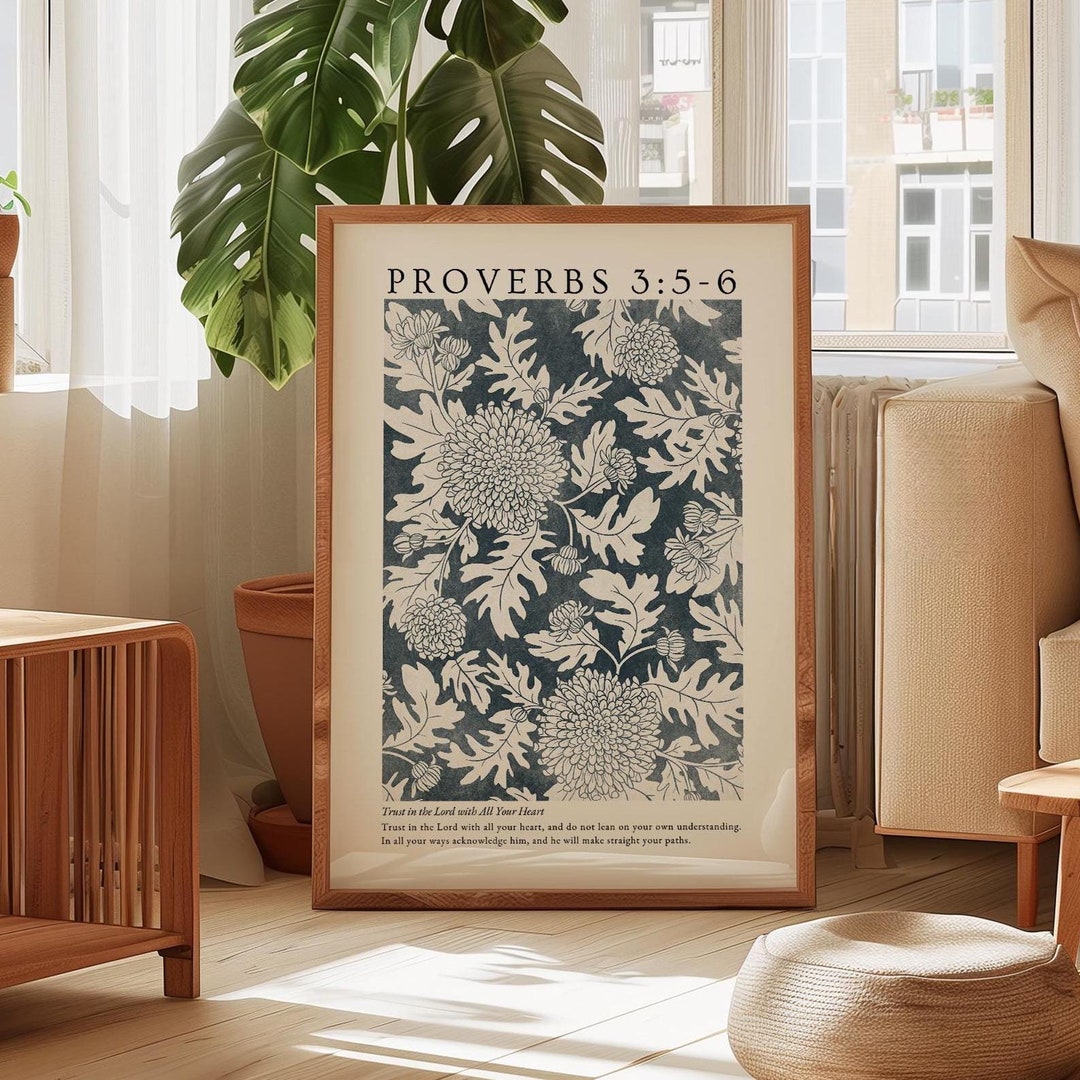 Colorful Christian Floral Wall Art Navy Blue Dandelion Print Vintage ...