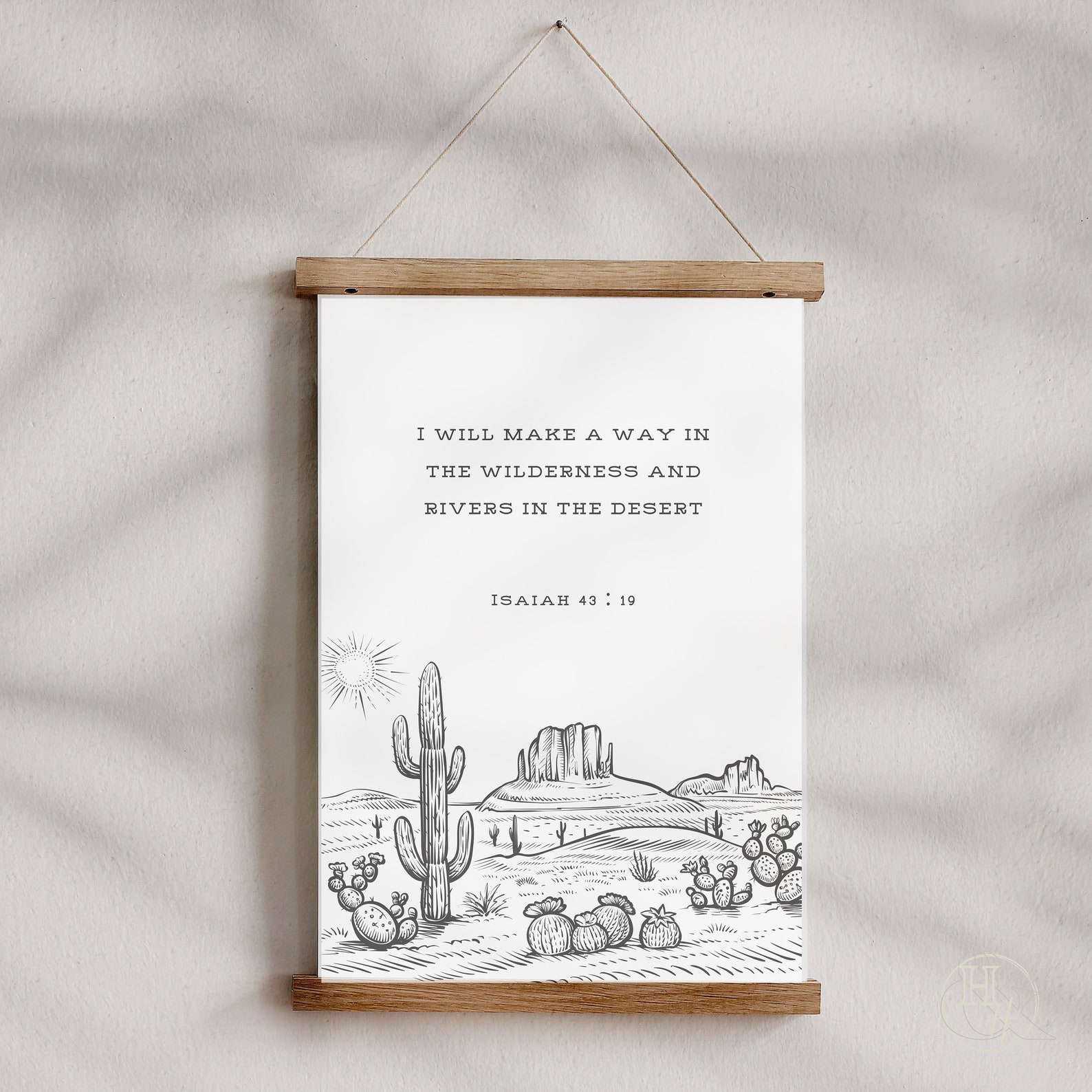 Bible Verse Wall Art Desert Landscape, Modern Western Line Art Print ...