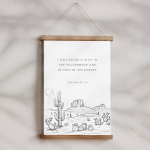 Bible Verse Wall Art Desert Landscape, Modern Western Line Art Print ...