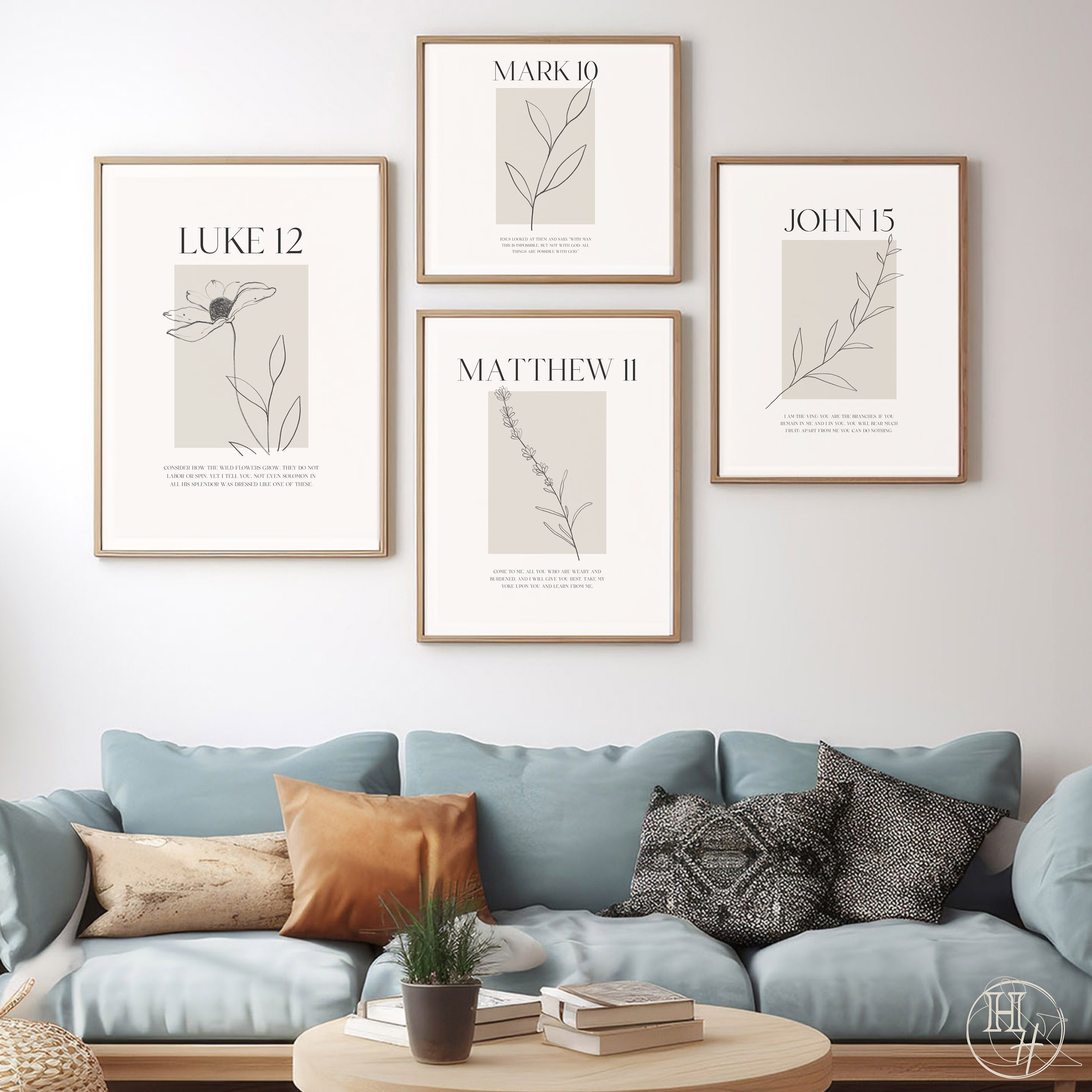 Set of 4 Bible Verse Prints, Modern Scripture Art, Botanical Bible ...