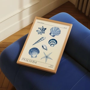 Blue Bible Art Modern Seashell Scripture Quote Print Beachy Faith Wall ...