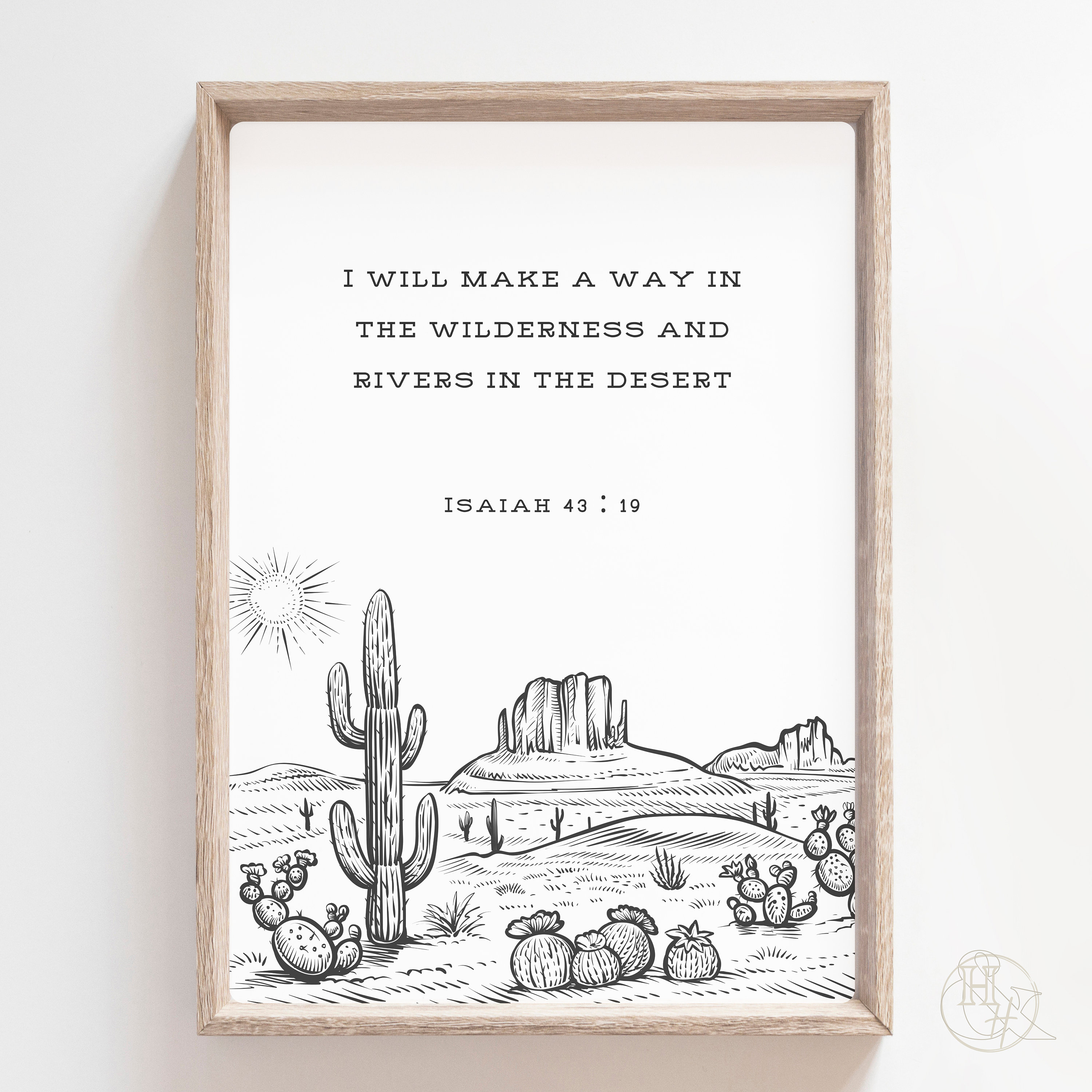 Bible Verse Wall Art Desert Landscape, Modern Western Line Art Print ...