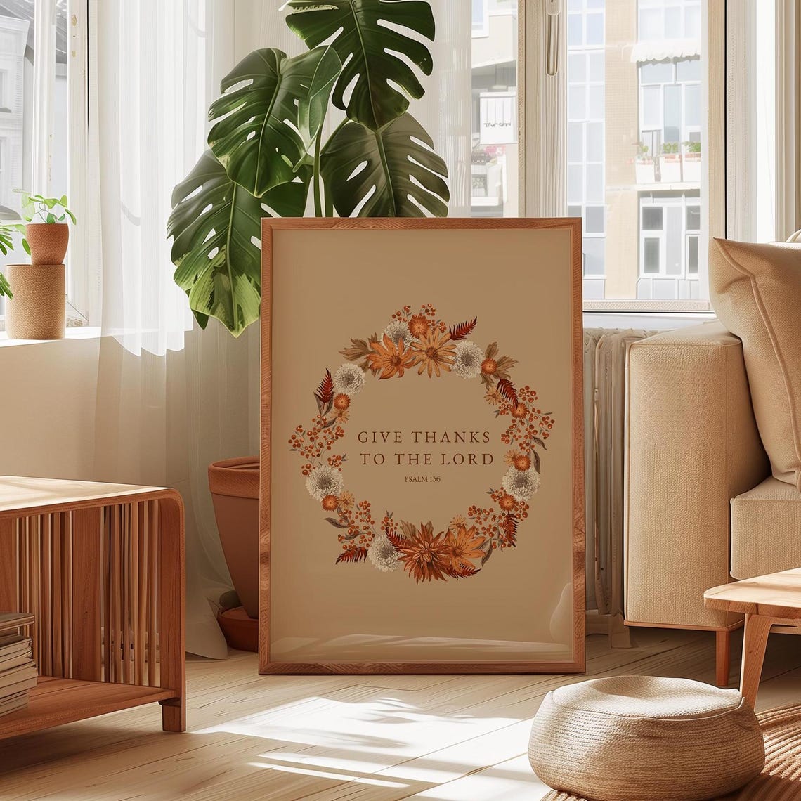 Thanksgiving Christian Decor Fall Floral Poster Psalm Bible Verse Print ...