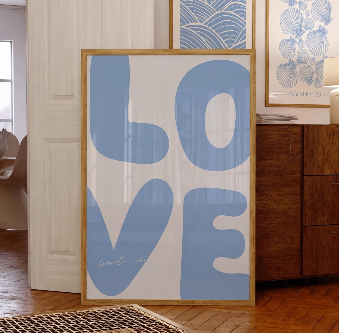 Retro Christian Affirmation Printable Wall Art, Monochromatic Blue God ...