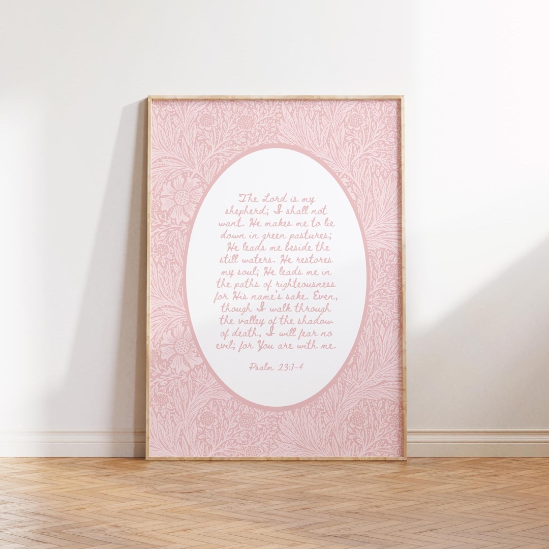 Psalm 23 Pink Bible Verse Print Modern Christian Girls Room Decor ...