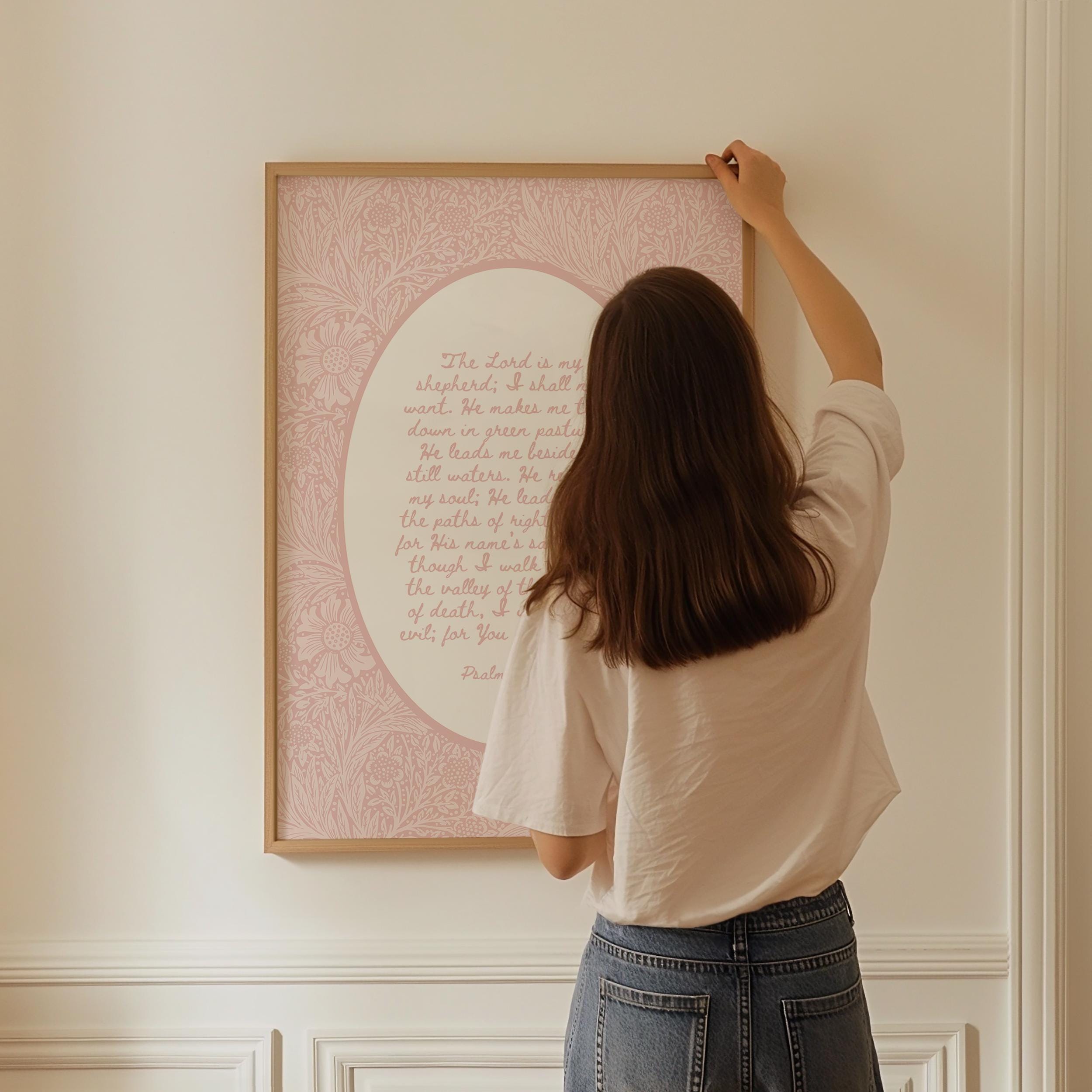Psalm 23 Pink Bible Verse Print Modern Christian Girls Room Decor ...