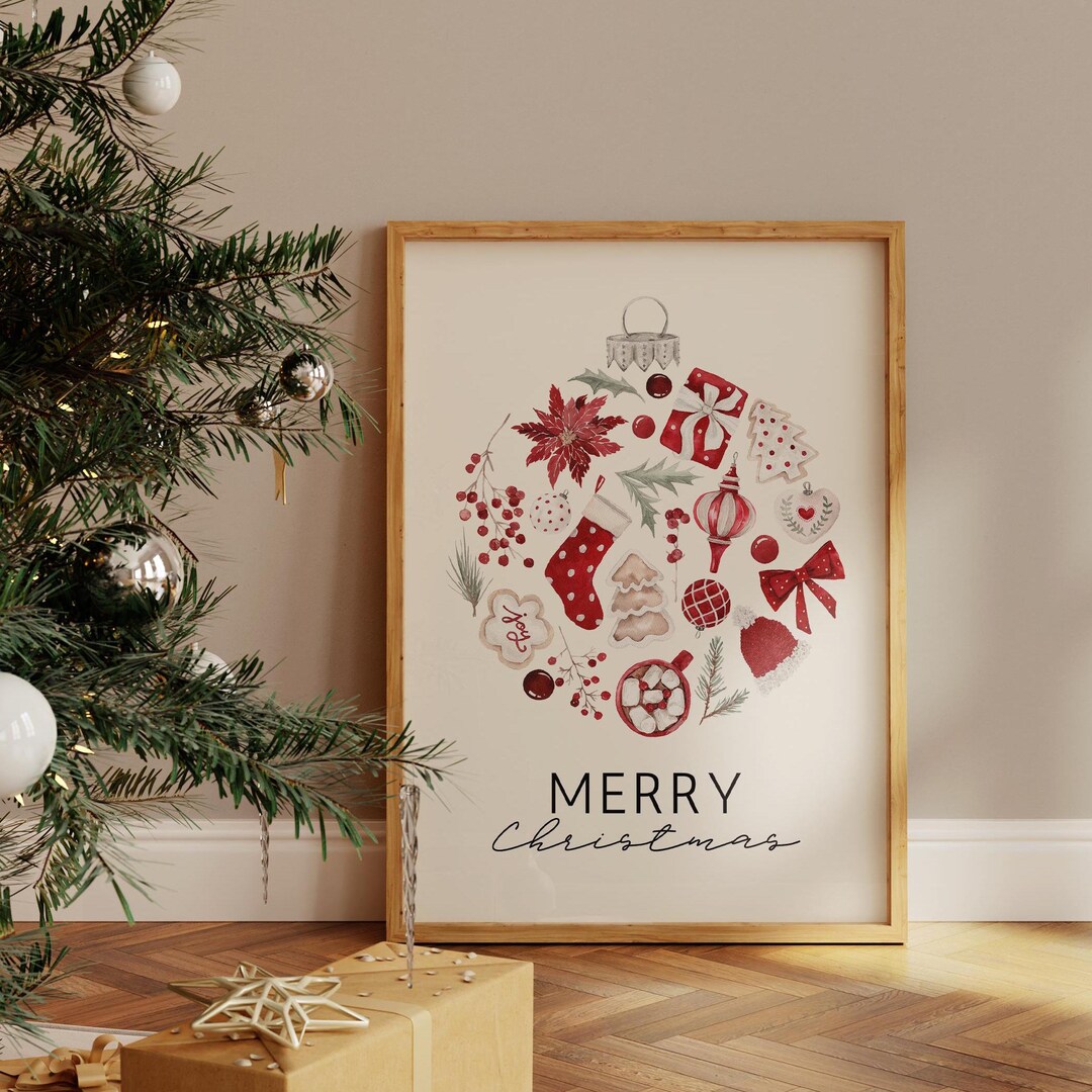 Merry Christmas Modern Christmas Wall Art Elegant Holiday Printable Art ...