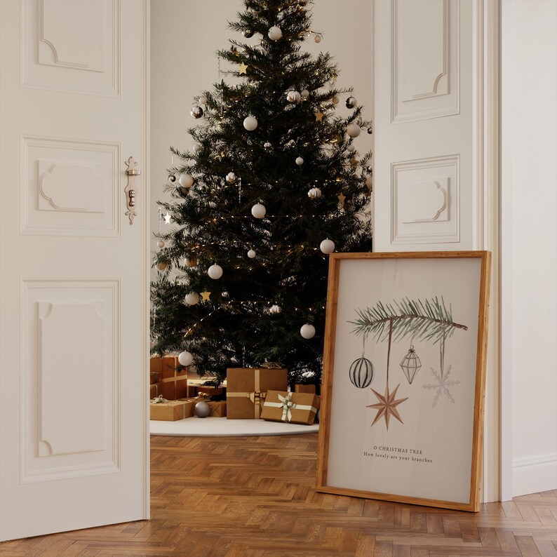 Minimalistic Christmas Wall Art Neutral Boho Aesthetic Botanical ...