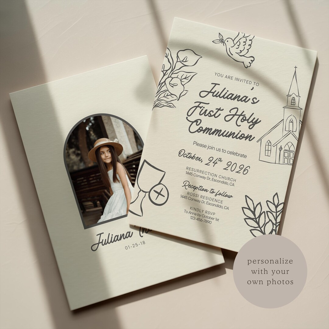 First Communion Invitation Template: Modern Catholic Holy Eucharist ...