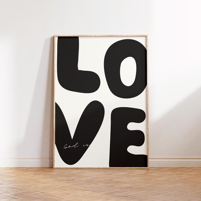 Retro God is Love Bible Verse Poster, B&W Aesthetic Christian Print ...