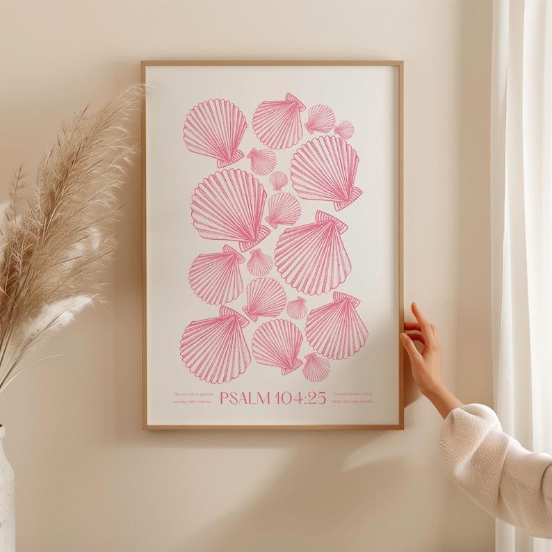 Modern Beachy Bible Verse Print Pink and White Scripture Seashell ...