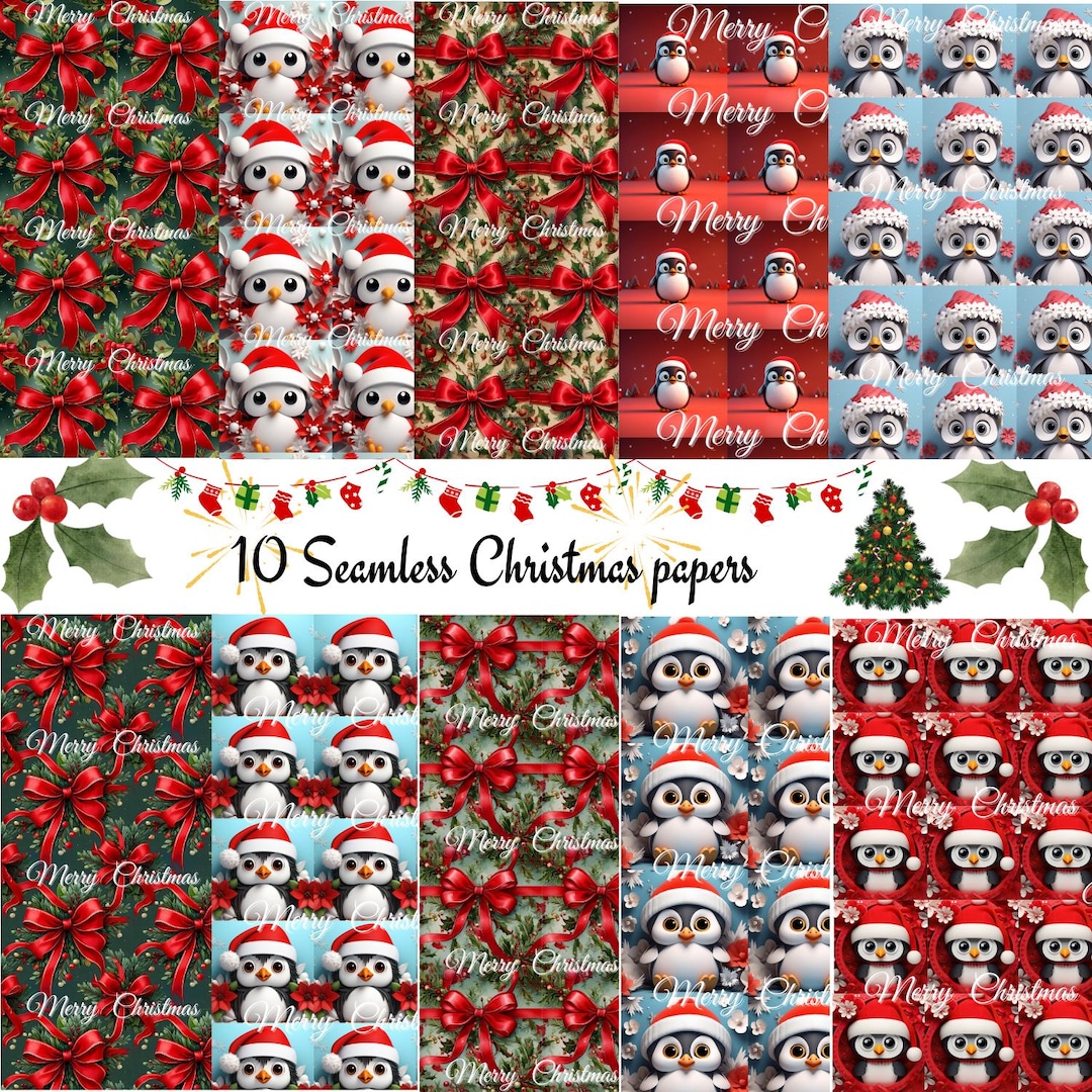 Digital Christmas Wrapping Paper Set - 10 Beautiful Seamless Designs ...