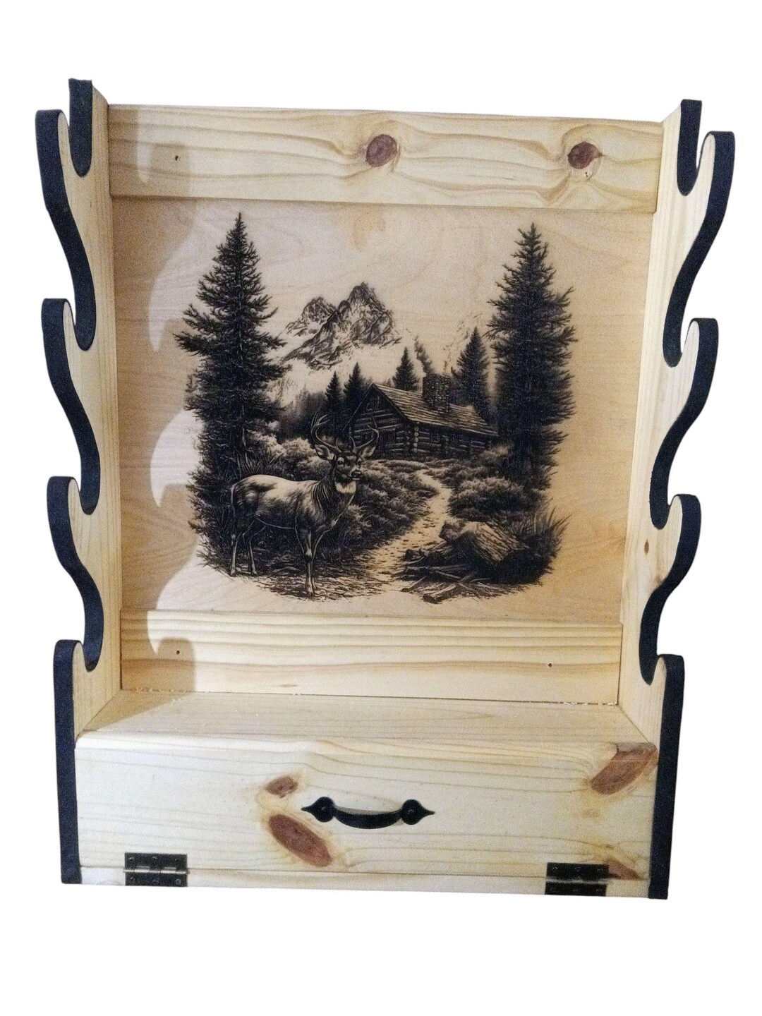Gun Rack 4 Gun With Storage Department Deer and Cabin - Etsy