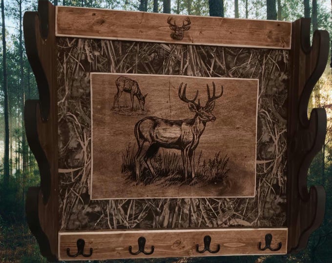 Gun Rack Wall Mount Camo Deer With Utility Hooks Heavy Duty Brackets ...