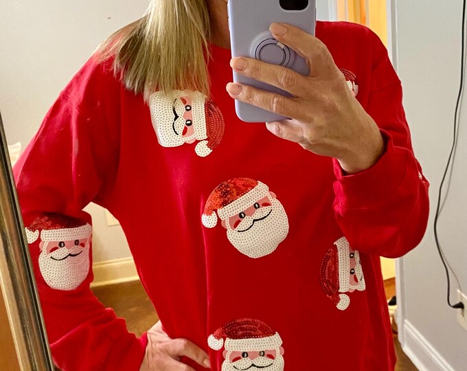 Santa Claus Sequin Sweatshirt / Christmas Sweatshirt / Santa Claus ...