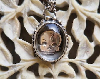 Memento Mori Necklace Pendant Silver Tone Skeleton Skull Goth Gothic ...