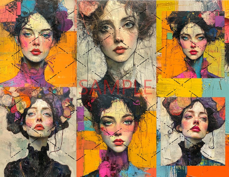 Beautiful Women Painted Portraits, Printable Digital Collage Sheet ...