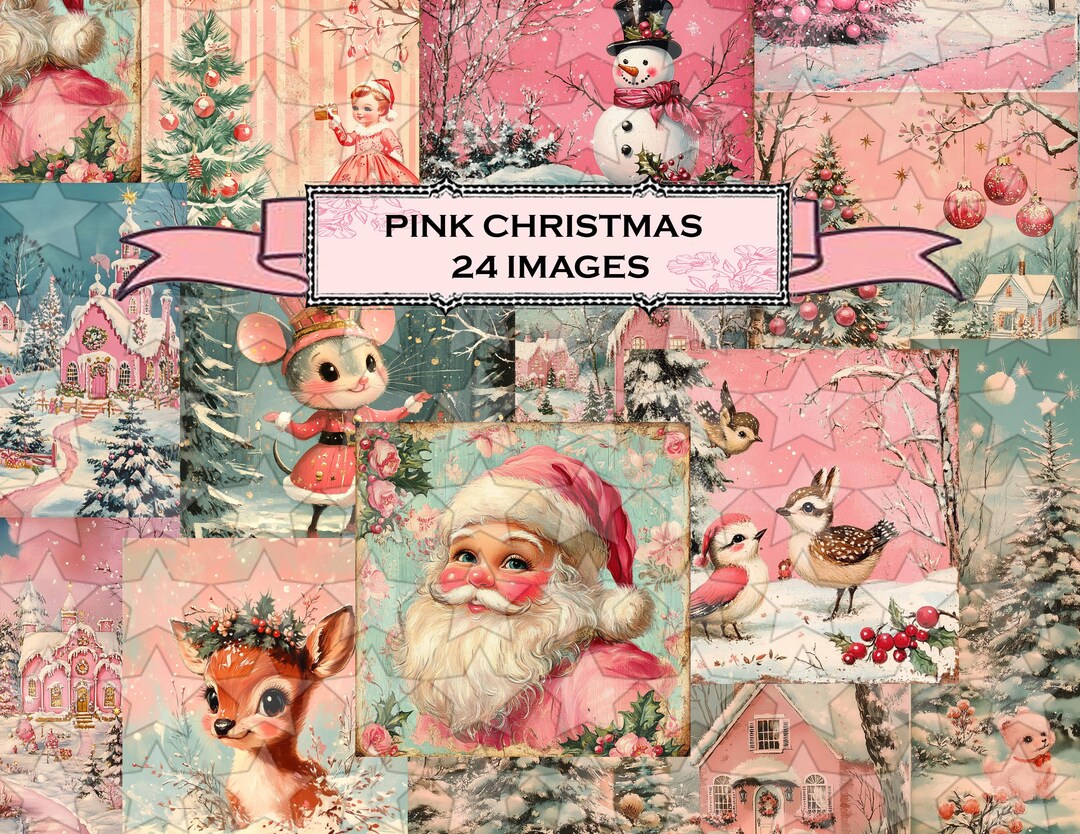 Printable, Adorable Vintage Retro Pink Shabby Christmas Images, 24 ...